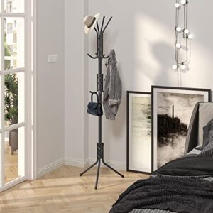 Iwaiting Outdoor Coat Rack Freestanding, Upgraded Metal Coat Tree With 12 Hooks, Coat Rack Stand for Hanging Clothes, Scarves, Hats, Bags in The Entryway Bedroom Office(Black)