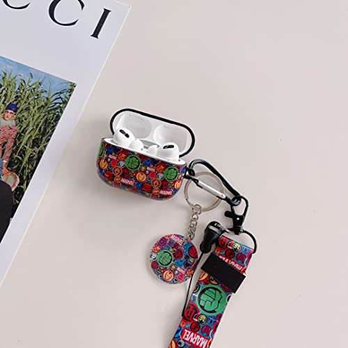 Anime Super Hero Character Soft TPU Airpod Pro 2nd Generation Case(2022)，with Cartoon Anime Lanyard Keychain，Suitable Fashion Man Women Girl Airpod Pro 2 Case