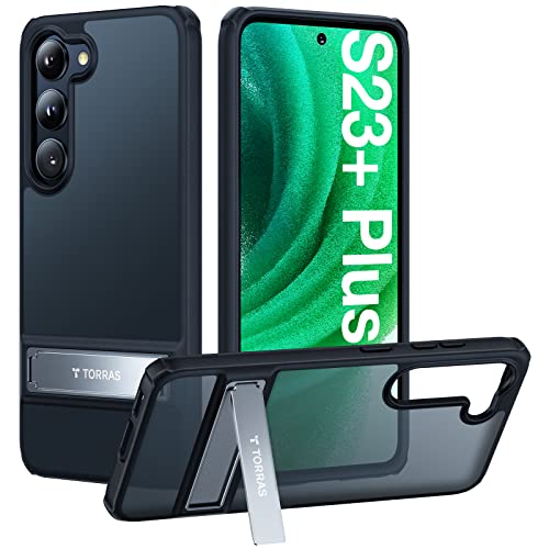 TORRAS MarsClimber for Samsung Galaxy S23 Plus Case, [3-Way Stand][MIL-STD Protection] Protective Translucent Matte Hard Back & Soft Silicone Edge Phone Case for Samsung S23 Plus Case 5G, Black