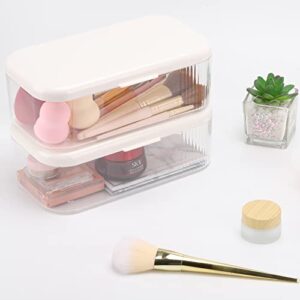 Tecbeauty 2PCS Cosmetic Storage Organizer Box with Lid,Clear Plastic Big Containers for Bedroom, Bathroom Vanity Shelf or Cabinet