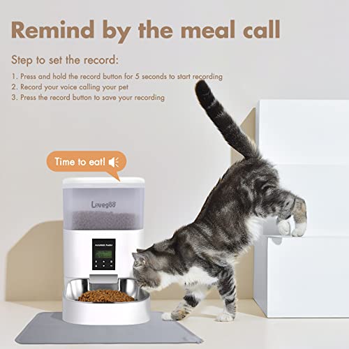 Lovegoo Automatic Cat Dog Feeder with Feeding Mat Anti-Clogging Design Timed Cat Feeder 4L Programmable Control 1-4 Meals Pet Dry Food Dispenser with Desiccant Bag, Twist Lock Lid, 10s Voice Recorder