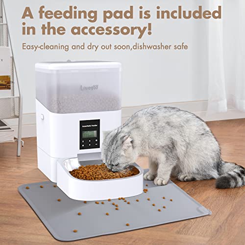 Lovegoo Automatic Cat Dog Feeder with Feeding Mat Anti-Clogging Design Timed Cat Feeder 4L Programmable Control 1-4 Meals Pet Dry Food Dispenser with Desiccant Bag, Twist Lock Lid, 10s Voice Recorder