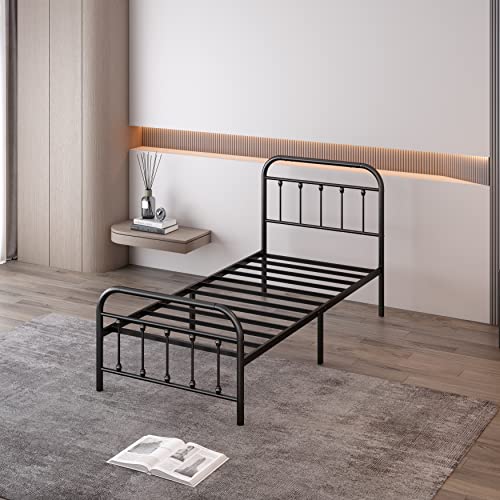 NEW JETO Classic Black Carbon Steel Bed Frame - Structurally Stable Thicken and Bold Metal Bed Frame with Headboard, Strength Bearing Platform Bed Frame Suitable for Bedrooms, Hotel and Resort