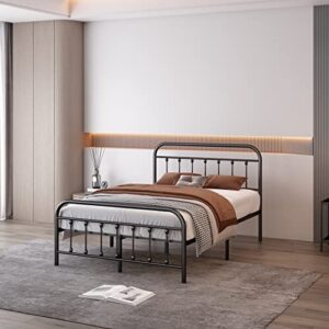 NEW JETO Classic Black Carbon Steel Bed Frame - Structurally Stable Thicken and Bold Metal Bed Frame with Headboard, Strength Bearing Platform Bed Frame Suitable for Bedrooms, Hotel and Resort