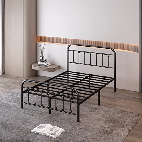 NEW JETO Classic Black Carbon Steel Bed Frame - Structurally Stable Thicken and Bold Metal Bed Frame with Headboard, Strength Bearing Platform Bed Frame Suitable for Bedrooms, Hotel and Resort