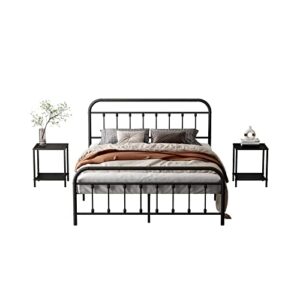 NEW JETO Classic Black Carbon Steel Bed Frame - Structurally Stable Thicken and Bold Metal Bed Frame with Headboard, Strength Bearing Platform Bed Frame Suitable for Bedrooms, Hotel and Resort