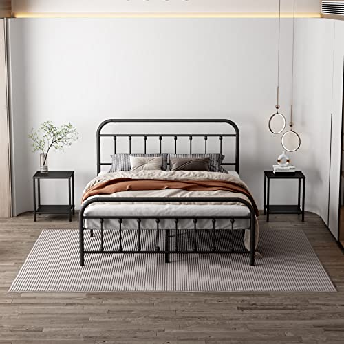 NEW JETO Classic Black Carbon Steel Bed Frame - Structurally Stable Thicken and Bold Metal Bed Frame with Headboard, Strength Bearing Platform Bed Frame Suitable for Bedrooms, Hotel and Resort