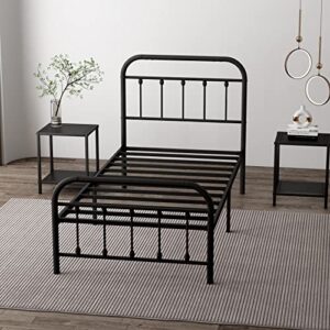 NEW JETO Classic Black Carbon Steel Bed Frame - Structurally Stable Thicken and Bold Metal Bed Frame with Headboard, Strength Bearing Platform Bed Frame Suitable for Bedrooms, Hotel and Resort