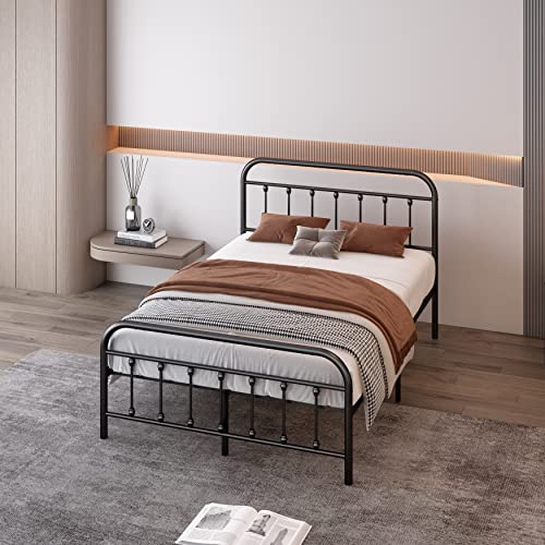 NEW JETO Classic Black Carbon Steel Bed Frame - Structurally Stable Thicken and Bold Metal Bed Frame with Headboard, Strength Bearing Platform Bed Frame Suitable for Bedrooms, Hotel and Resort