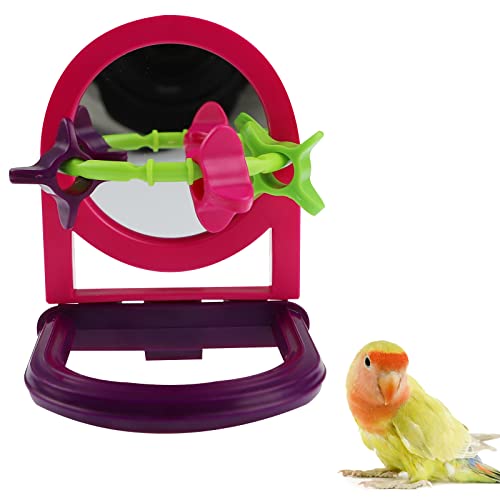 Toysructin Parrot Windmill Toy with Mirror, Hanging Bird Intelligence Training Toys Fun Birdie Puzzle Toy for Cage, Birds Interactive Educational Prop for Parrots Parakeets Cockatiels