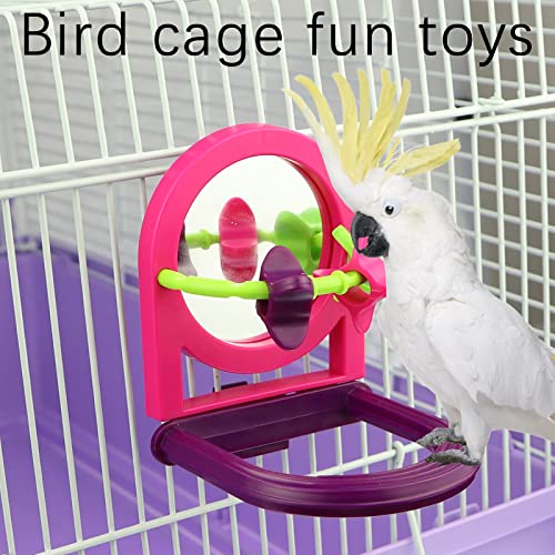 Toysructin Parrot Windmill Toy with Mirror, Hanging Bird Intelligence Training Toys Fun Birdie Puzzle Toy for Cage, Birds Interactive Educational Prop for Parrots Parakeets Cockatiels