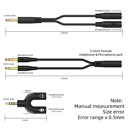 sovunis Headphone Splitter Adapter, 3-in-1 Pack 3.5mm Male to 2 Port 3.5mm Female & 3.5mm Female to 2 Port 3.5mm Male Aux Stereo Y Jack Cable for PS4, Xbox, Phone, PC, Tablet, Laptop, Gaming Headset