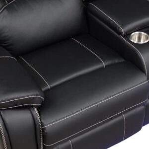 EMKK Leather Gel Zero Gravity Brown 37.5W” Width Recliner with Power Headrest,Sofa Home Theater Seating Upholstered Single Chair for Living Room, Bedroom, Office, Apartment, Dorm, a-Black Large