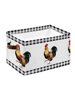 1 pc large storage basket bins waterproof fabric, black rooster rectangular storage box for shelf closet organizer farm buffalo plaid white check