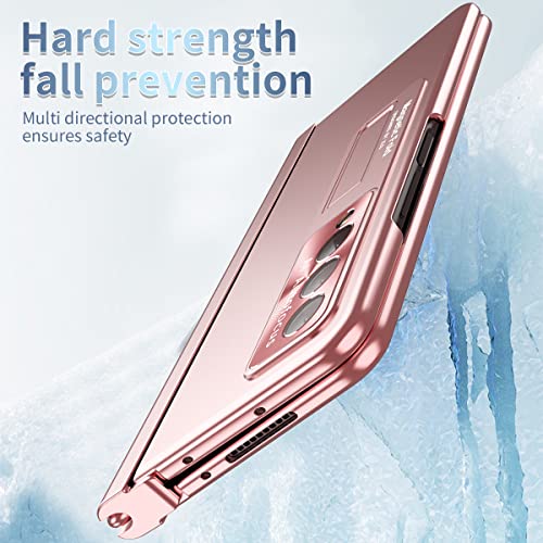 YQODSZ for Samsung Galaxy Z Fold 4 Case with S Pen & Pen Holder, [Hinge Protection] [Built-in Screen Protector] [Kickstand Feature] All-Inclusive Slim PC Phone Case Cover for Z Fold 4 2022 - Pink