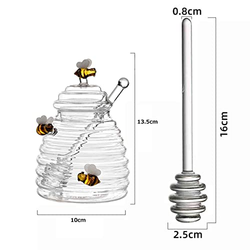 Mersuii 300 ML Honey Dish Honey Jar with Dipper and Lid Large Glass Jar Honey Pot Wooden Honey Dippers Glass Honey Dispenser Containers for Store Honey Syrup Jam Jelly Home Kitchen