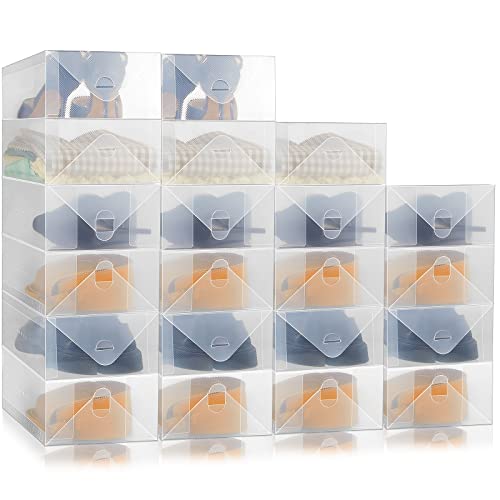 Set of 20 Clear Shoe Storage Boxes Stackable Shoes Organizer for Closet Shoe Organizer Plastic Shoe Containers Heavy Duty Shoe Bins Case for Boot Sneaker, 11.8 x 7.5 x 3.7 Inch