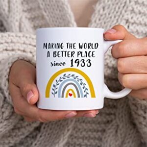 Qsavet 90th Birthday Gifts for Women, Making The World A Better Place Since 1933 Coffee Mug, 90th Birthday Mugs, 1933 Birthday Gifts, 90 Year Old Birthday Gift Ideas for Men 11oz Novelty Tea Cup