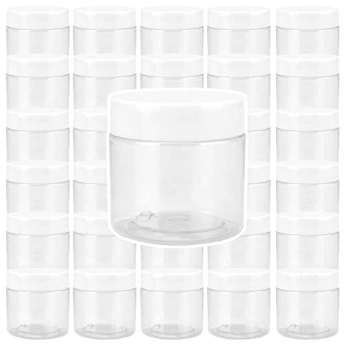 NINGWAAN 60 PACK 2oz Plastic Containers Jars with White Lids, 60ml Clear Containers, Wide-Mouth Mini Refillable Empty Jars for DIY, Beads, Art Crafts