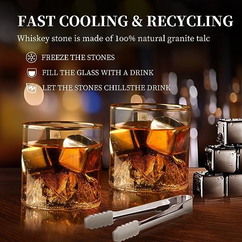 Swirbe Wine&Whiskey Decanter Set,750ml Hammer Decanter,2 Whiskey Glasses and 4 Ice stones,Wonderful Father Day Gift for Dad, Husband