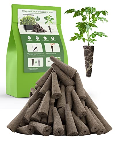 80 PCS Grow Sponges for Hydroponics, Replacement for AeroGarden Seed Pods, Hydroponic Sponges, Root Growth Sponge, Seed Starter Pods for Indoor Gardening System, Pod Refill Peat Sponges (No Seeds)