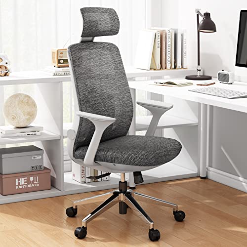 Dripex Mesh Office Chair for Home, Ergonomic Desk Chair with Arms/Lumbar Support/Mesh Back/Adjustable Headrest & Height/Wheels, Computer Chairs Tilt Reclining Swivel Rolling Chair, Grey