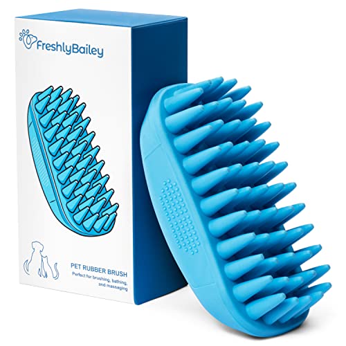 Freshly Bailey Rubber Dog Bath Brush - Silicone Pet Wash & Massage Brush - Perfect for Bathing, Massaging, & Deshedding - Use Wet or Dry, De-shed or Use it to Lather Shampoo For Deeper Clean - Loved by Dogs & Pet Parents