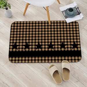 Indoor Door Mat Welcome Entryway Rug Western Star Country Style Buffalo Plaid Non Slip Floor Doormats Absorbent Bath Rugs Black Stars Striped on Checker Carpet for Front/Back Doors