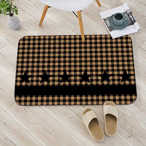 Indoor Door Mat Welcome Entryway Rug Western Star Country Style Buffalo Plaid Non Slip Floor Doormats Absorbent Bath Rugs Black Stars Striped on Checker Carpet for Front/Back Doors