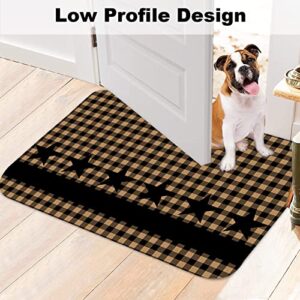 Indoor Door Mat Welcome Entryway Rug Western Star Country Style Buffalo Plaid Non Slip Floor Doormats Absorbent Bath Rugs Black Stars Striped on Checker Carpet for Front/Back Doors