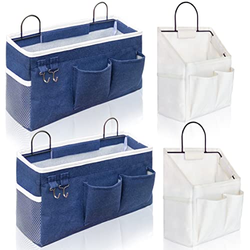 Kanrichu 2pcs Large + 2pcs Small Wall Hanging Storage Bag for Home & Camper (Blue & White)