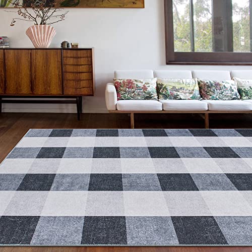 Rugshop Contemporary Checkered Stain Resistant Flat Weave Eco Friendly Premium Recycled Machine Washable Area Rug 5'x7' Gray