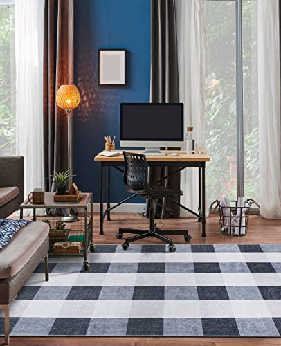 Rugshop Contemporary Checkered Stain Resistant Flat Weave Eco Friendly Premium Recycled Machine Washable Area Rug 5'x7' Gray