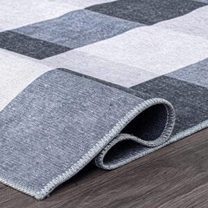 Rugshop Contemporary Checkered Stain Resistant Flat Weave Eco Friendly Premium Recycled Machine Washable Area Rug 5'x7' Gray