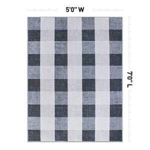 Rugshop Contemporary Checkered Stain Resistant Flat Weave Eco Friendly Premium Recycled Machine Washable Area Rug 5'x7' Gray