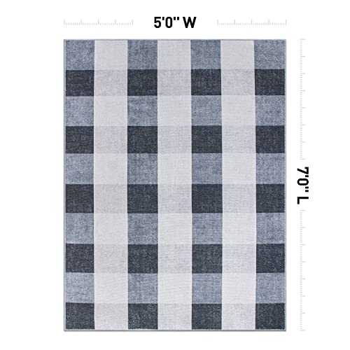 Rugshop Contemporary Checkered Stain Resistant Flat Weave Eco Friendly Premium Recycled Machine Washable Area Rug 5'x7' Gray