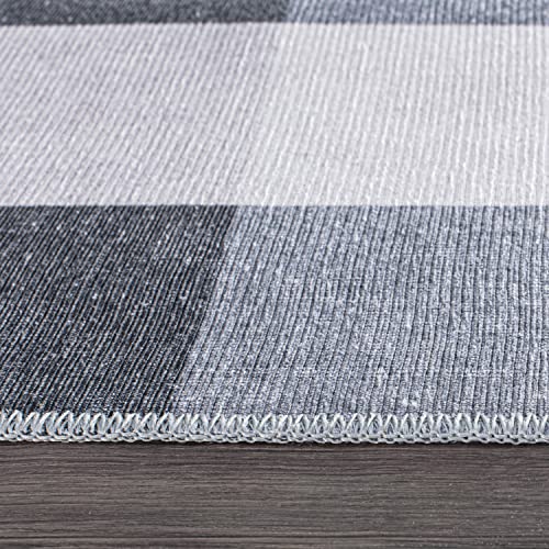 Rugshop Contemporary Checkered Stain Resistant Flat Weave Eco Friendly Premium Recycled Machine Washable Area Rug 5'x7' Gray