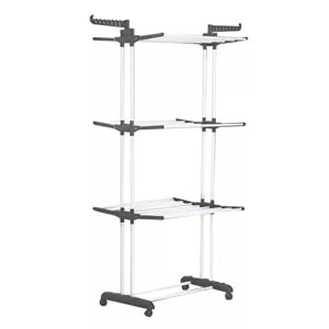 HOFLERA Airer Clothes Drying Rack - 4 Tiers Foldable Clothes Hanger with Adjustable Height and Large Stainless Steel Garment Laundry Racks for Indoor and Outdoor Use