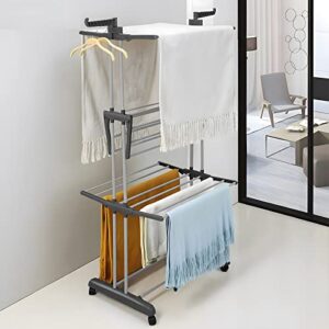 HOFLERA Airer Clothes Drying Rack - 4 Tiers Foldable Clothes Hanger with Adjustable Height and Large Stainless Steel Garment Laundry Racks for Indoor and Outdoor Use