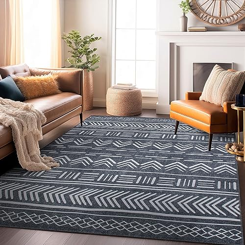 Rugshop Contemporary Geometric Bohemian Stain Resistant Flat Weave Eco Friendly Premium Recycled Machine Washable Area Rug 8'4"x11'6" Dark Gray