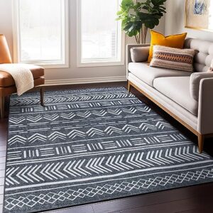 Rugshop Contemporary Geometric Bohemian Stain Resistant Flat Weave Eco Friendly Premium Recycled Machine Washable Area Rug 8'4"x11'6" Dark Gray