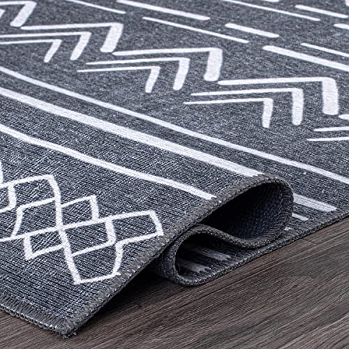 Rugshop Contemporary Geometric Bohemian Stain Resistant Flat Weave Eco Friendly Premium Recycled Machine Washable Area Rug 8'4"x11'6" Dark Gray