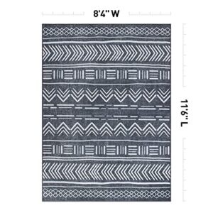 Rugshop Contemporary Geometric Bohemian Stain Resistant Flat Weave Eco Friendly Premium Recycled Machine Washable Area Rug 8'4"x11'6" Dark Gray