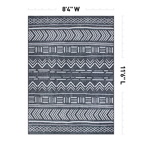 Rugshop Contemporary Geometric Bohemian Stain Resistant Flat Weave Eco Friendly Premium Recycled Machine Washable Area Rug 8'4"x11'6" Dark Gray