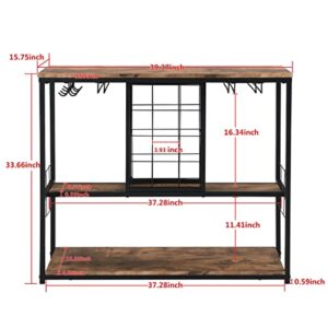 CIATRE Wine Rack Table, Wine Rack Kitchen Bar 3 Tier Storage Rack, Wooden Wine Cabinet Wine Cabinet with Bottle Rack and Glass Rack for Home Kitchen Dining Room, 40 Inch