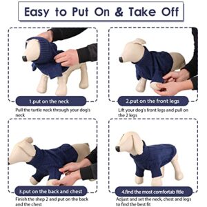 Queenmore Small Dog Pullover Sweater, Cold Weather Cable Knitwear, Classic Turtleneck Thick Warm Clothes for Chihuahua, Bulldog, Dachshund, Pug (Dark Navy, Small)