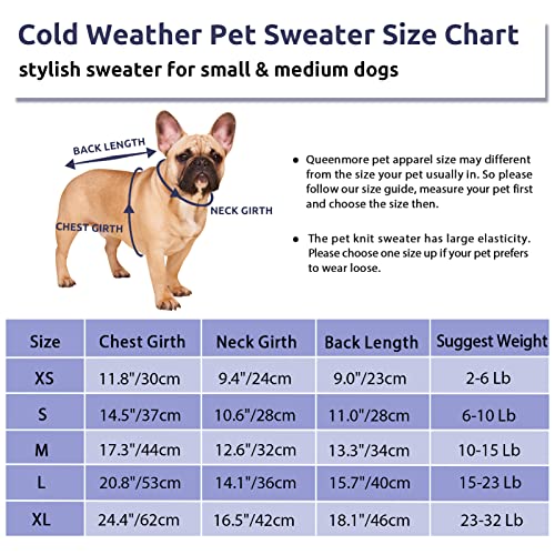 Queenmore Small Dog Pullover Sweater, Cold Weather Cable Knitwear, Classic Turtleneck Thick Warm Clothes for Chihuahua, Bulldog, Dachshund, Pug (Dark Navy, Small)