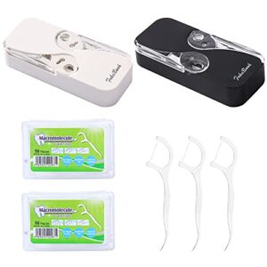 2 pcs portable floss dispenser, dental floss dispenser with 124 floss pick, refillable floss box dispenser portable floss pick dispenser for women men teeth cleaning (black & white)