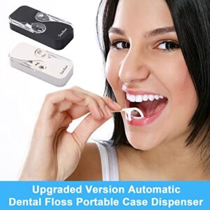 2 Pcs Portable Floss Dispenser, Dental Floss Dispenser with 124 Floss Pick, Refillable Floss Box Dispenser Portable Floss Pick Dispenser for Women Men Teeth Cleaning (Black & White)