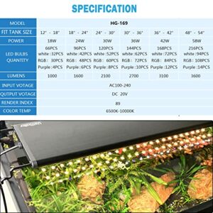 Uelfbaby Super Bright LED Aquarium Light 24/7 Mode 24W for 18"-24" Fish Tank (10/15/20 Gallon Tank), Full Spectrum Fish Tank Light with Adjustable Timer On/Off, 7 Colors Adjustable Brightness